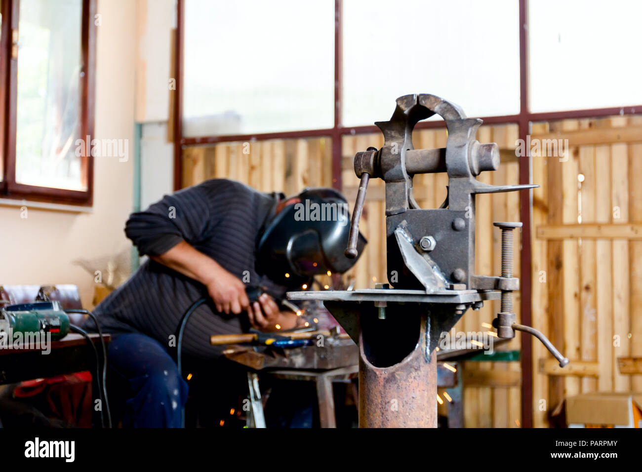 Industrial vise tool in workshop for support hard work. Tool for ...