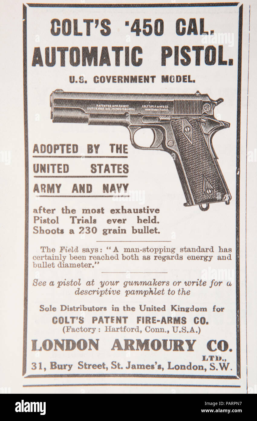 Colt automatic pistol advert from an old magazine during the 1914-1918 ...