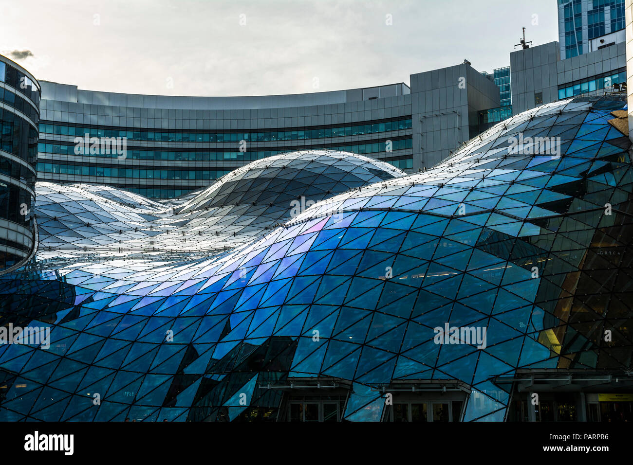 WARSAW, POLAND - JUNE 27, 2018. Building architecture close up ,top ...