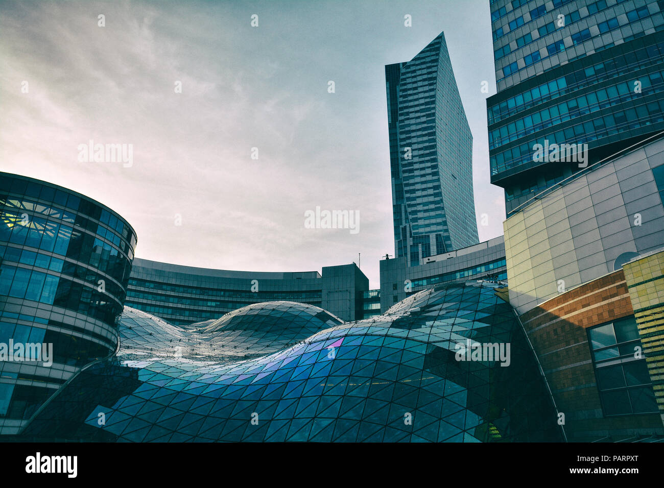 WARSAW, POLAND - JUNE 27, 2018. Building architecture close up ,top ...
