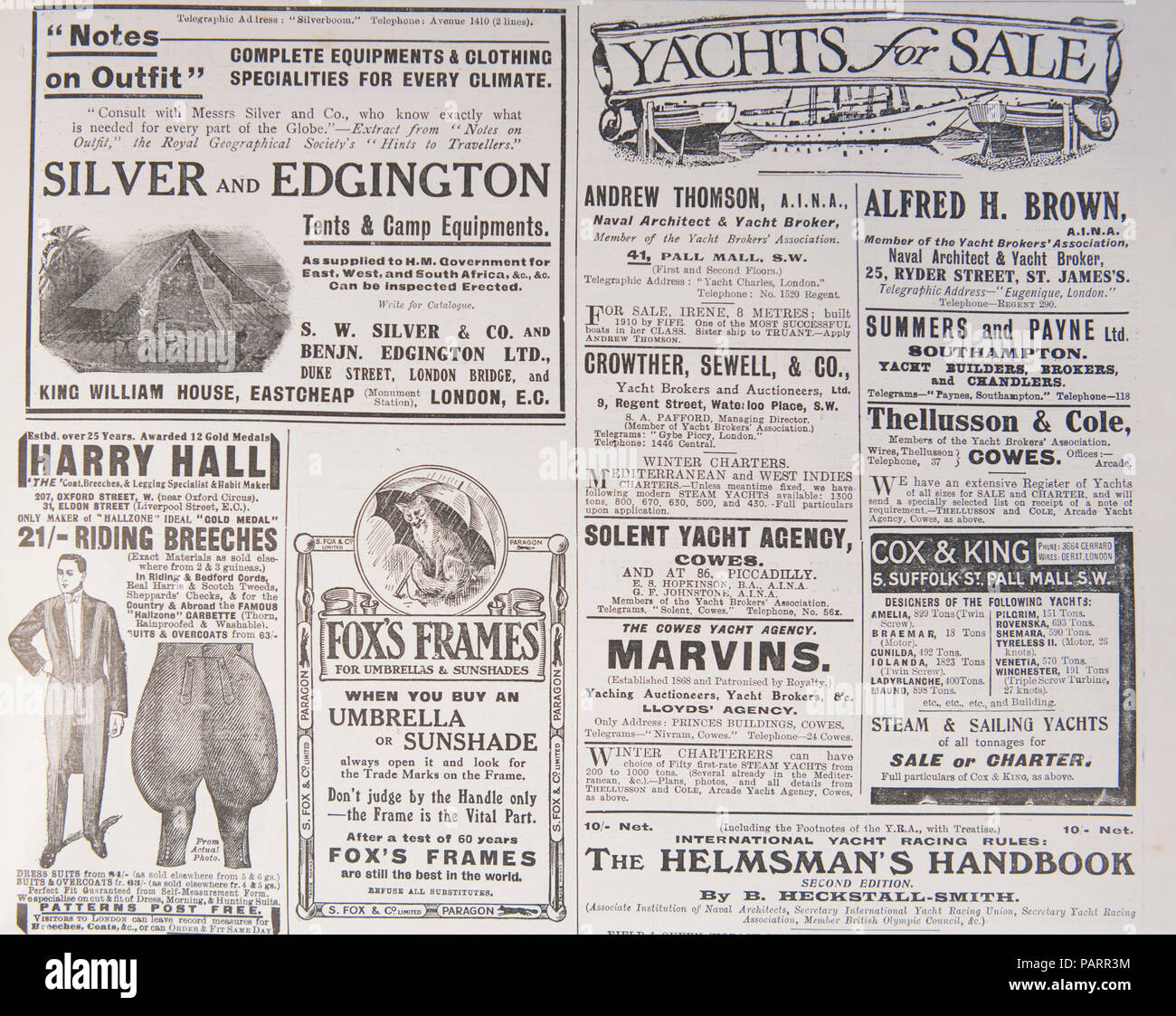 Assorted adverts including yachts and clothing. From an old magazine ...