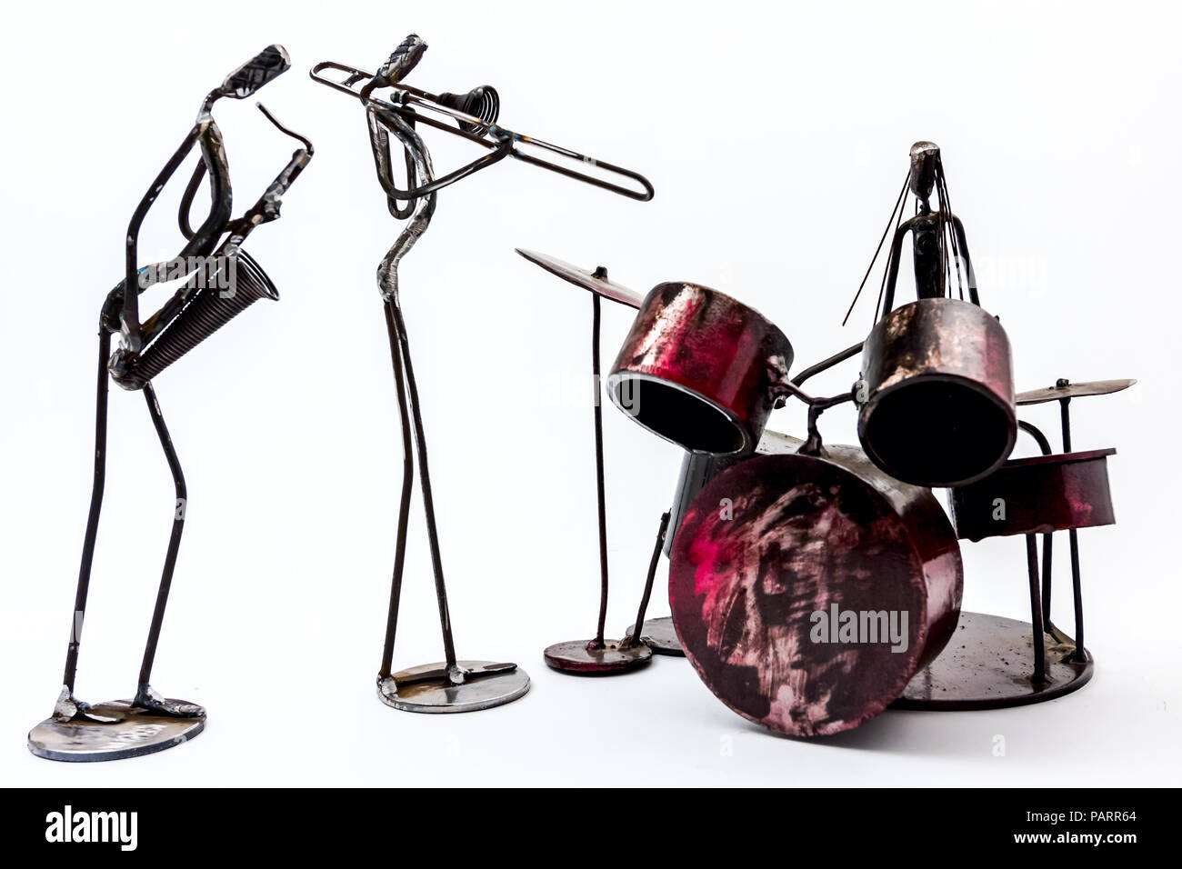 Two blowing instruments are playing together, trumpeter and saxophonist ...