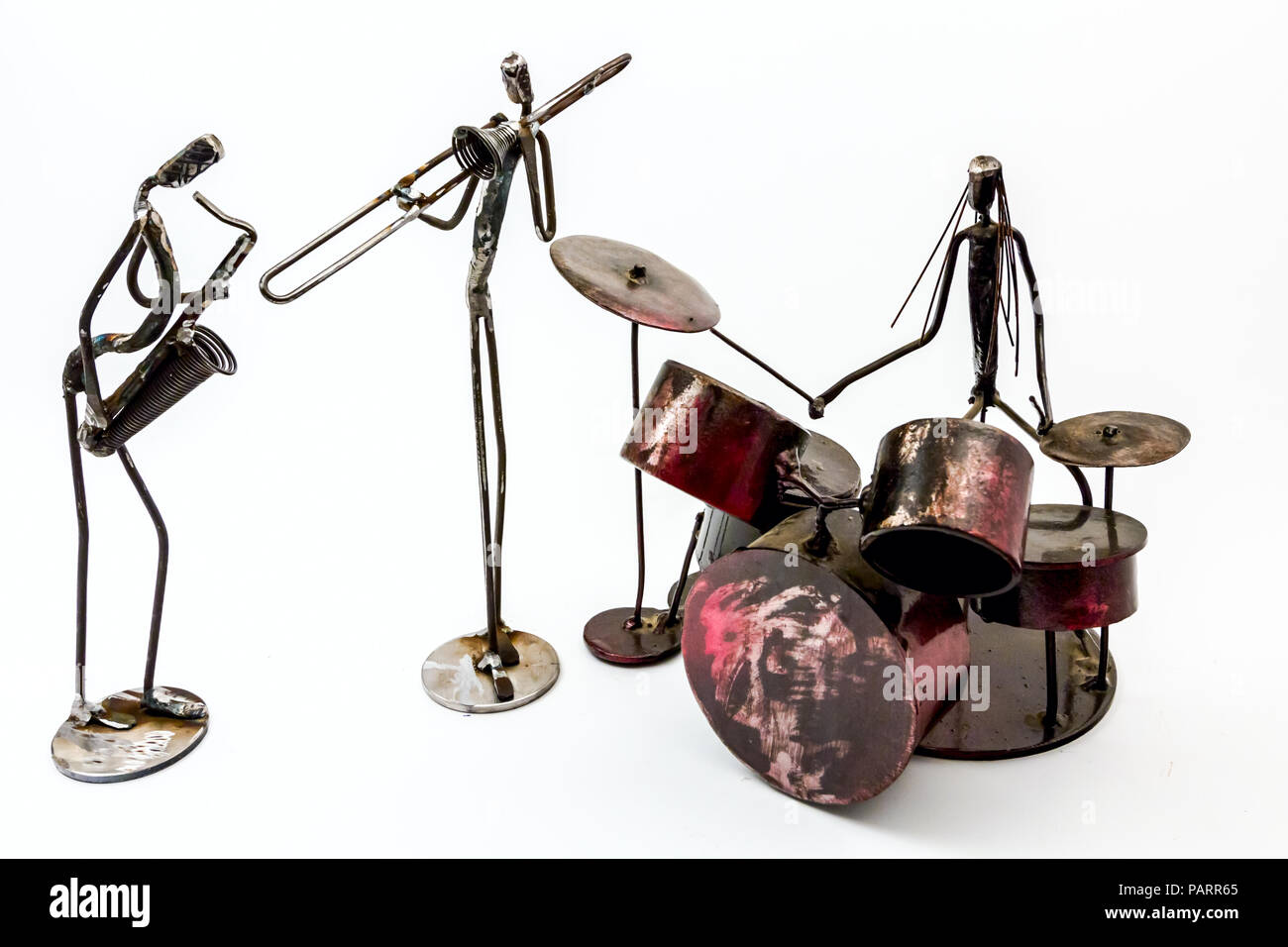 Two blowing instruments are playing together, trumpeter and saxophonist ...