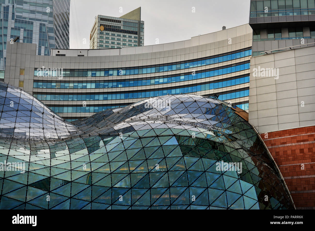 WARSAW, POLAND - JUNE 27, 2018. Building architecture close up ,top ...