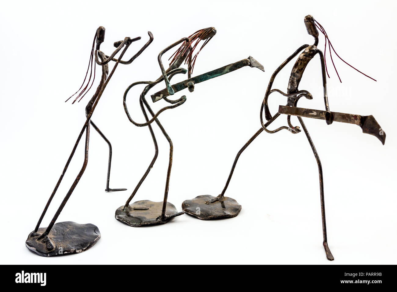 Figures of music performers made with welded black metal wire. Band ...