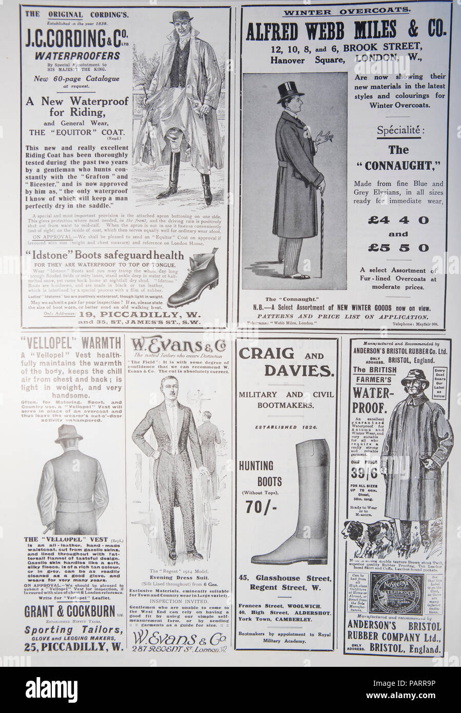 Clothing and accessories adverts. From an old magazine during the 1914 ...