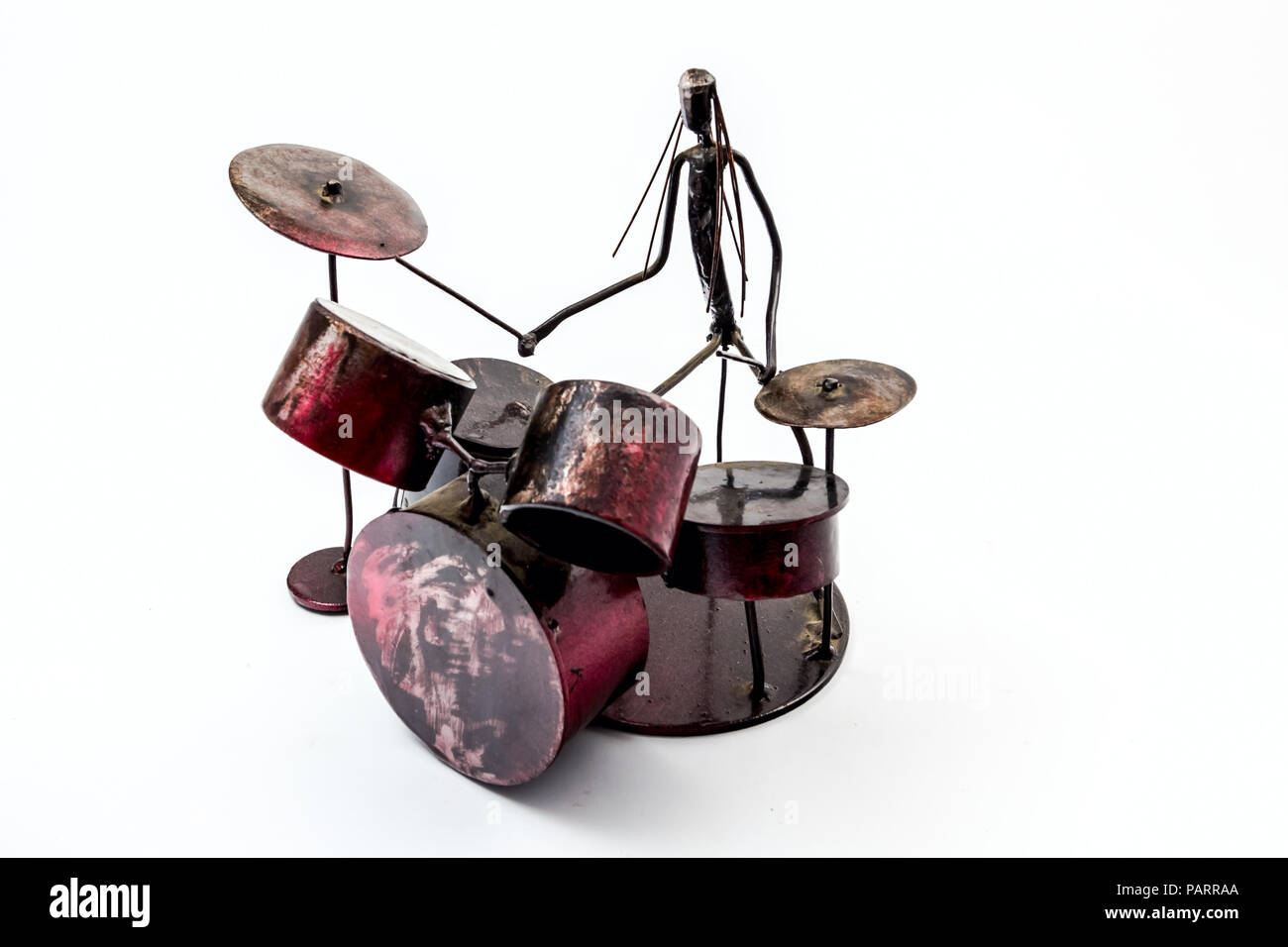 Figure of music performer made with welded black metal wire, drummer is ...