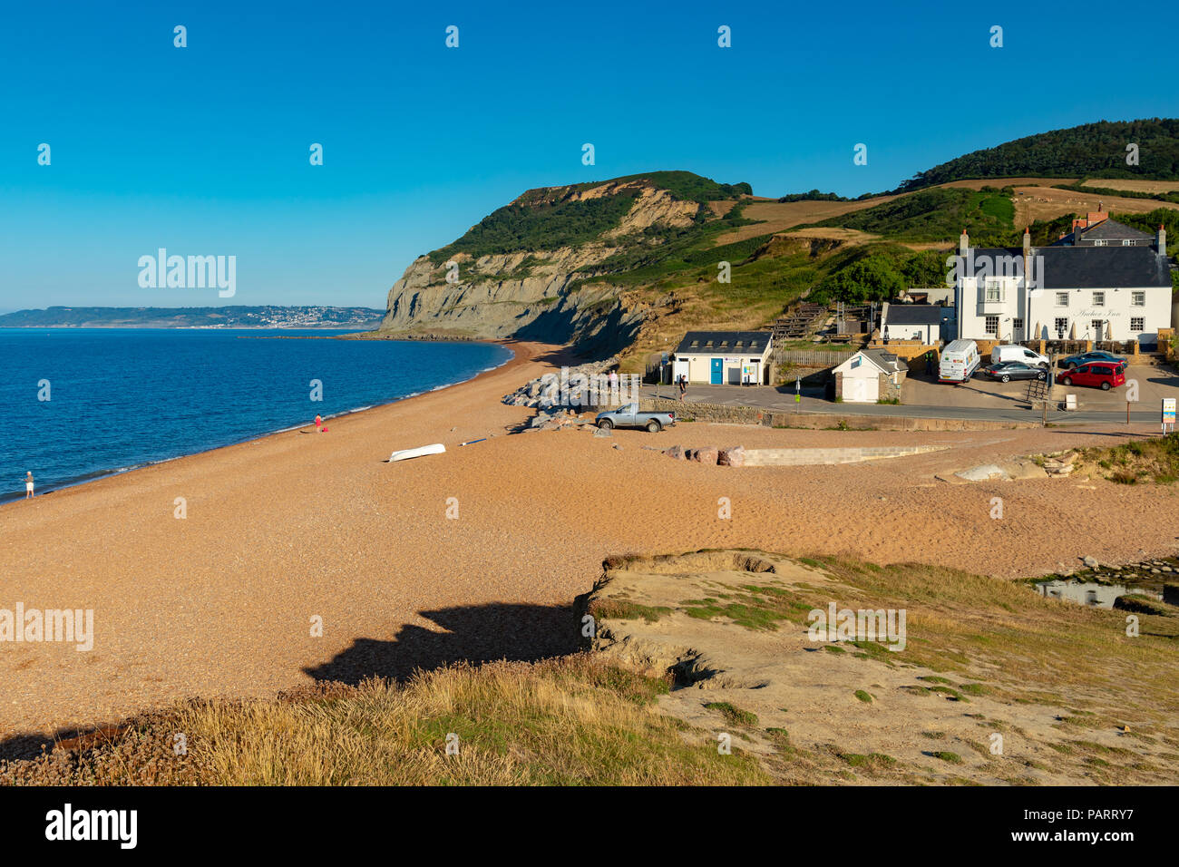 Seatown Dorset England July 24, 2018 View of Golden Cap, the highest ...