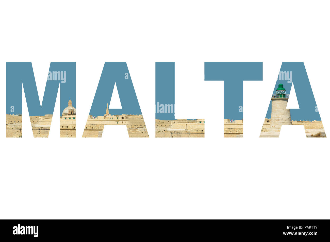 The word MALTA with Maltas capital city Valetta in the lettering Stock ...