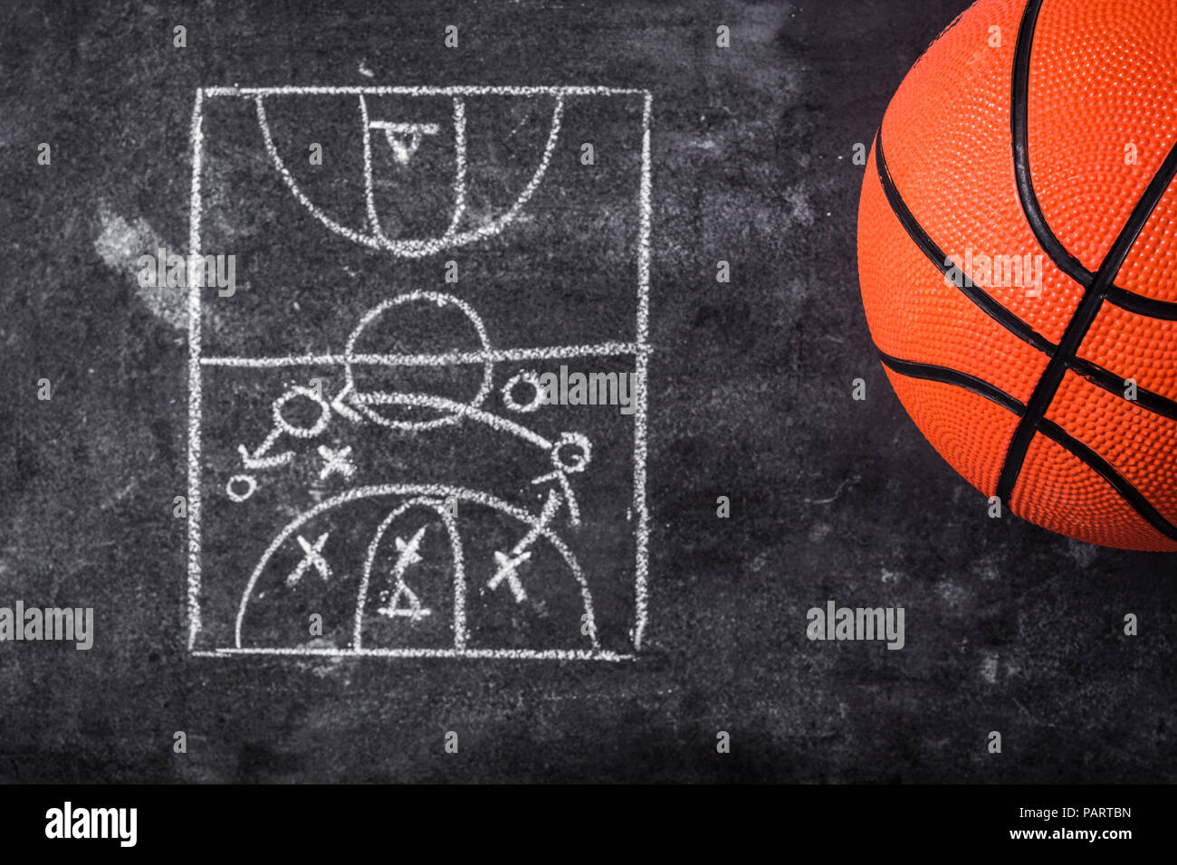 Basketball with plan tactics on blackboard Stock Photo - Alamy