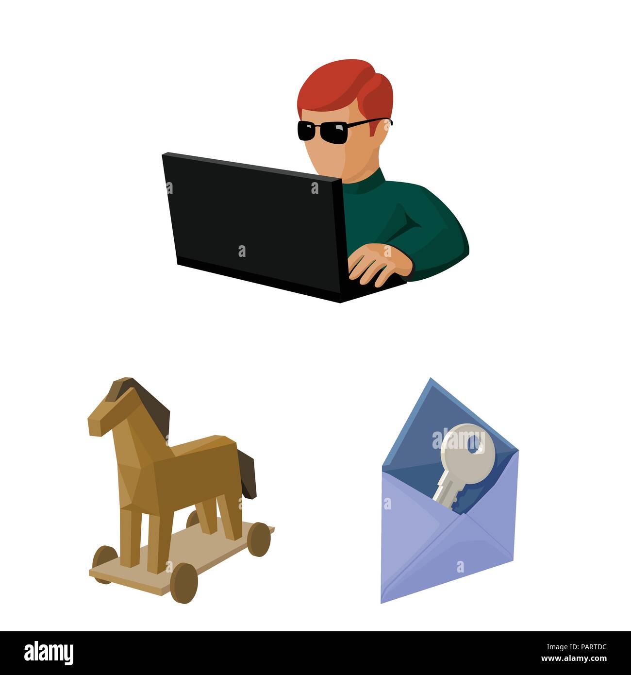 Hacker and hacking cartoon icons in set collection for design. Hacker ...