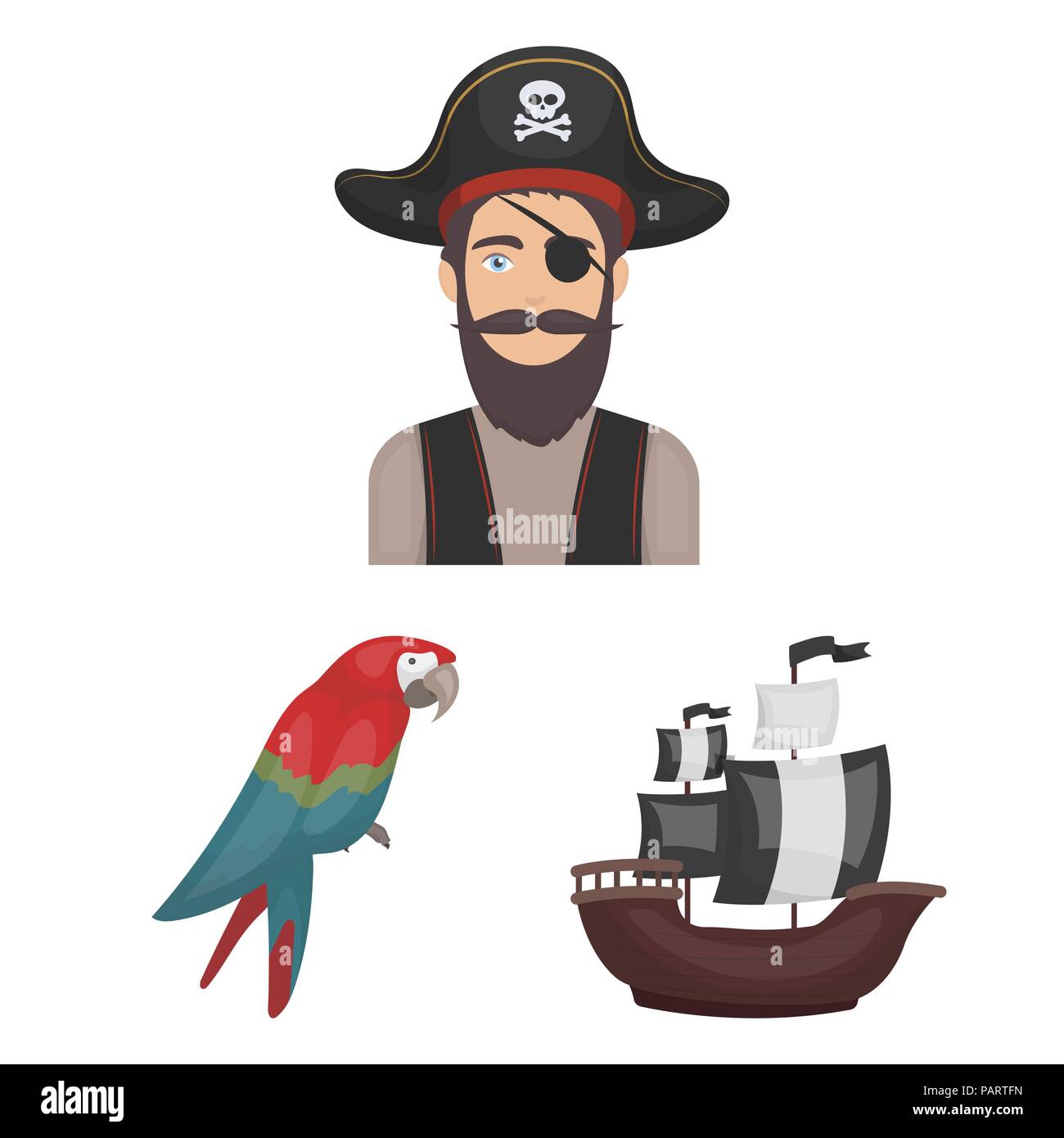 Pirate, sea robber cartoon icons in set collection for design ...