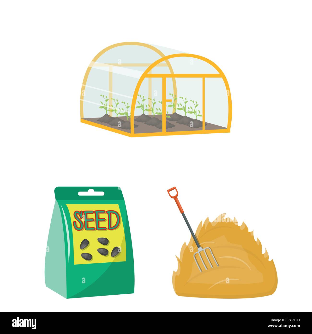 Farm and agriculture cartoon icons in set collection for design. Garden ...