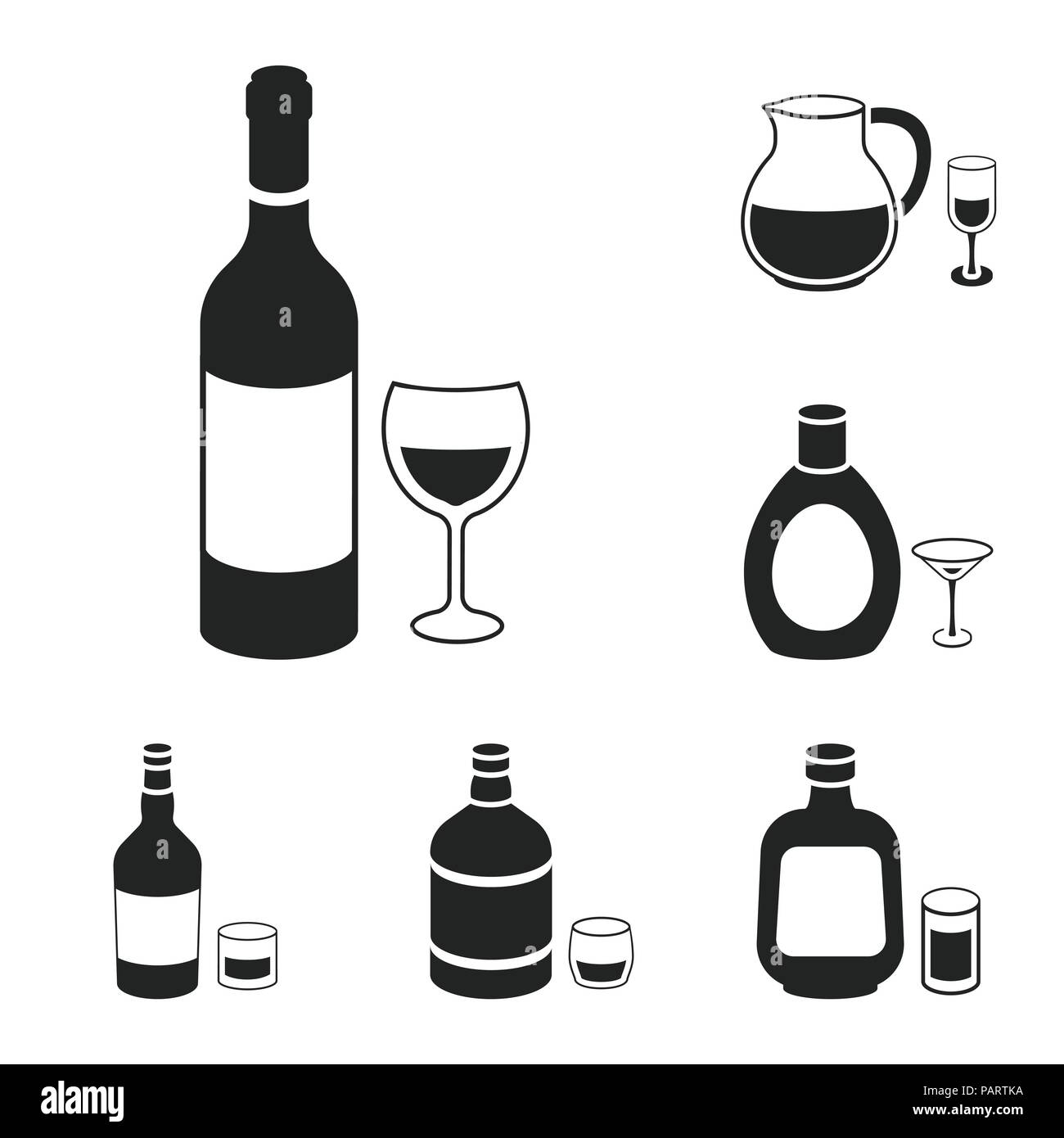 Types of alcohol black icons in set collection for design. Alcohol in ...