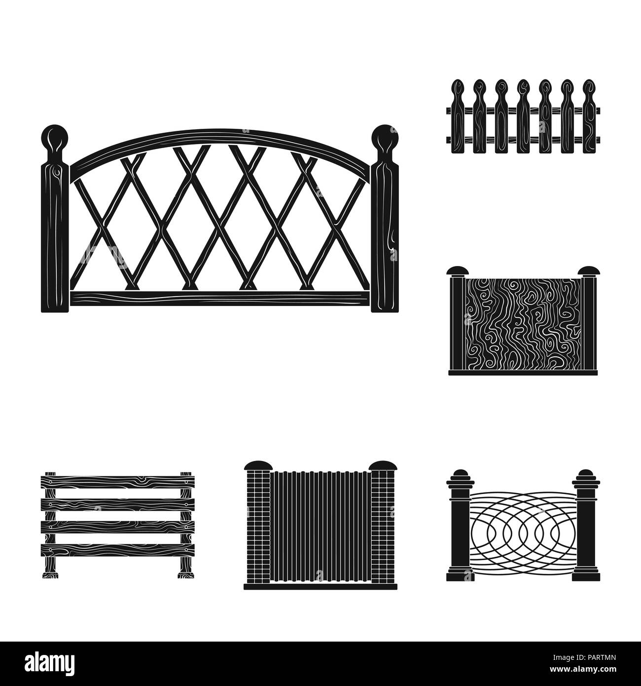 Different fence black icons in set collection for design.Decorative ...