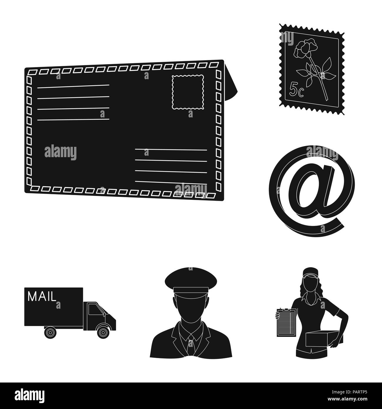 Mail and postman black icons in set collection for design. Mail and ...