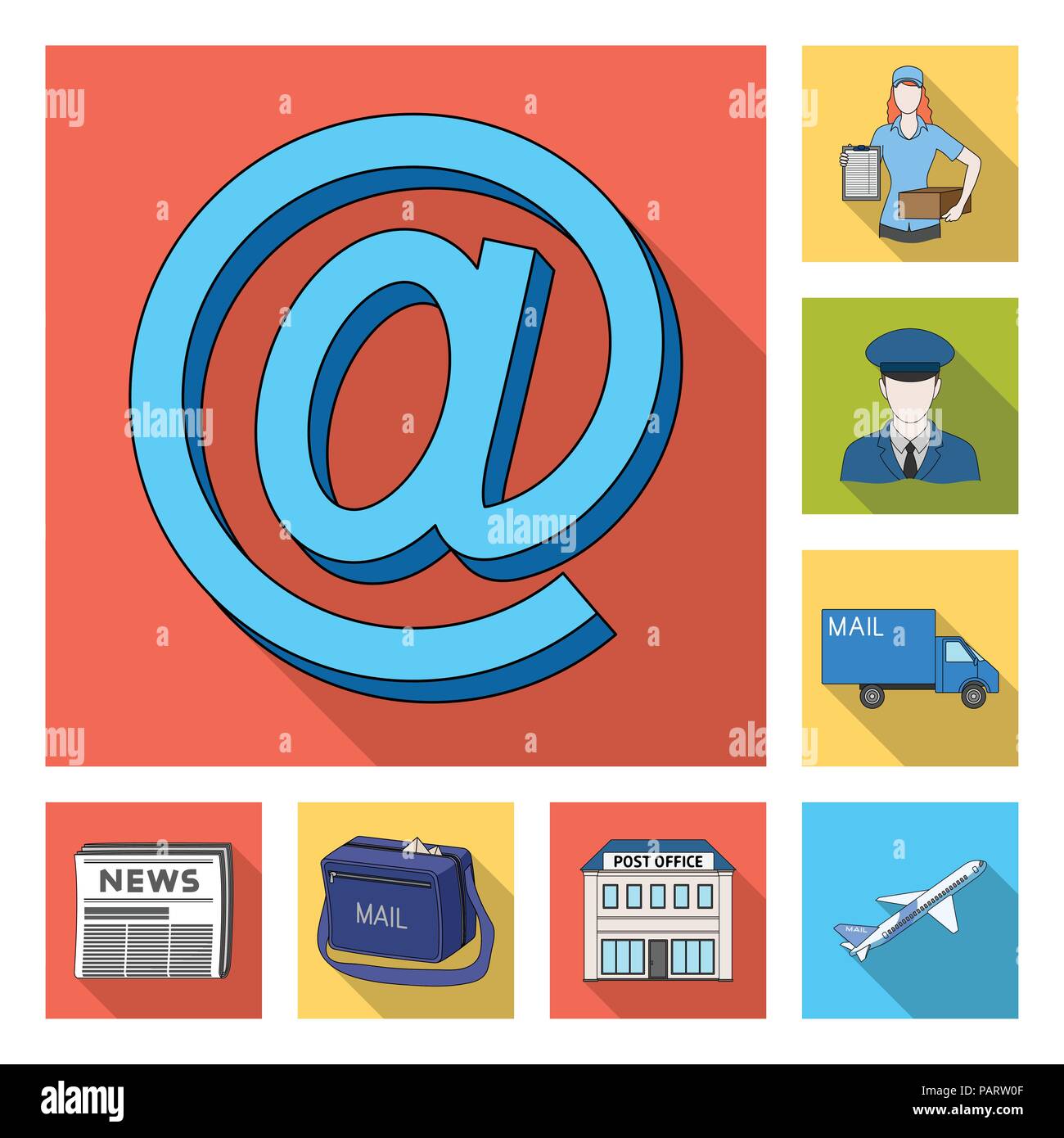 Mail and postman flat icons in set collection for design. Mail and ...