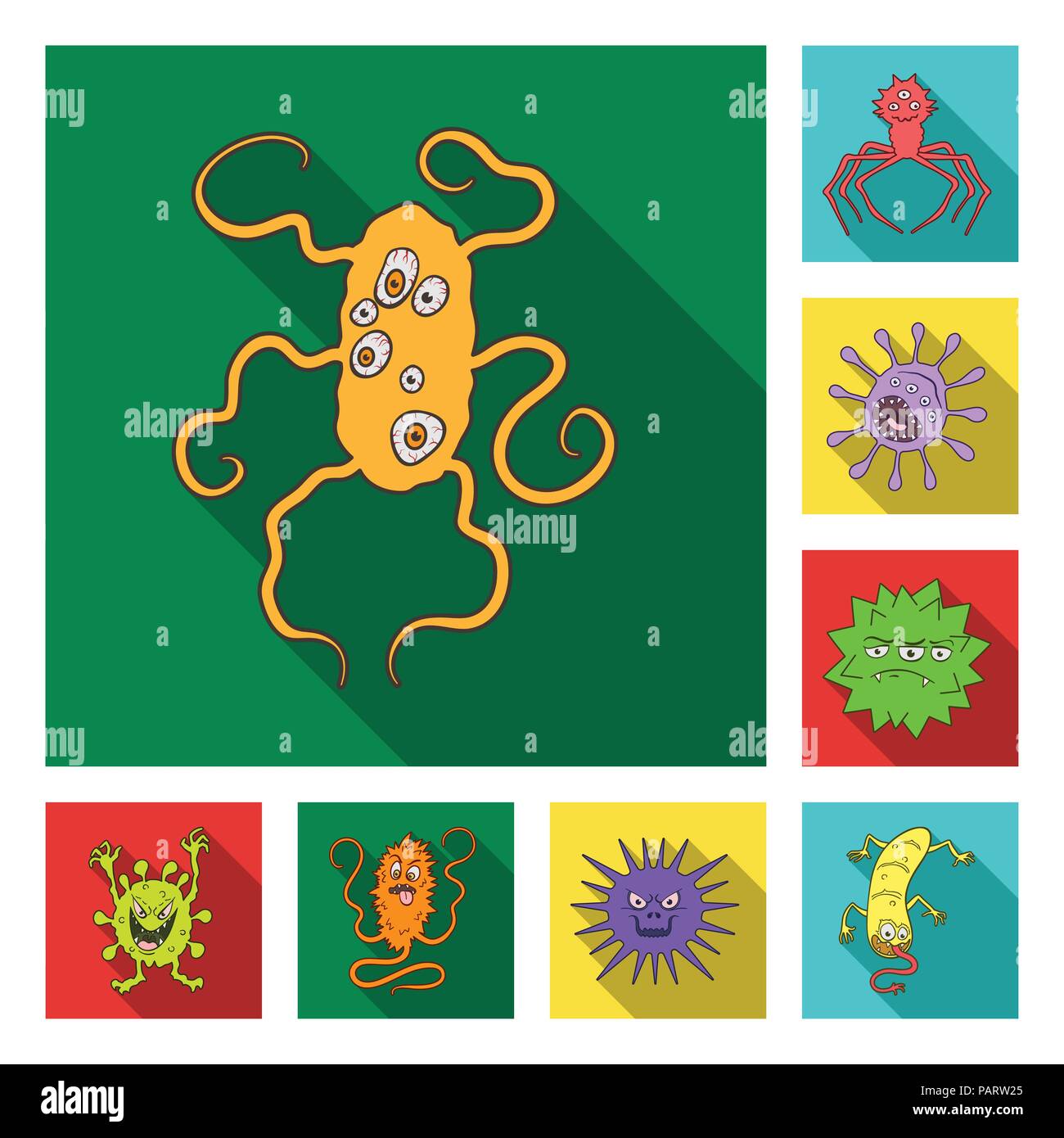 Types of funny microbes flat icons in set collection for design ...