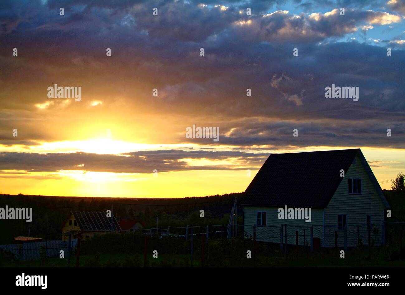 colorful summer sunset in the countryside, Russia Stock Photo - Alamy