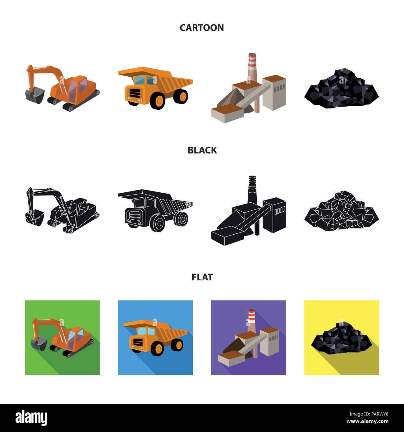 Excavator, dumper, processing plant, minerals and ore.Mining industry ...
