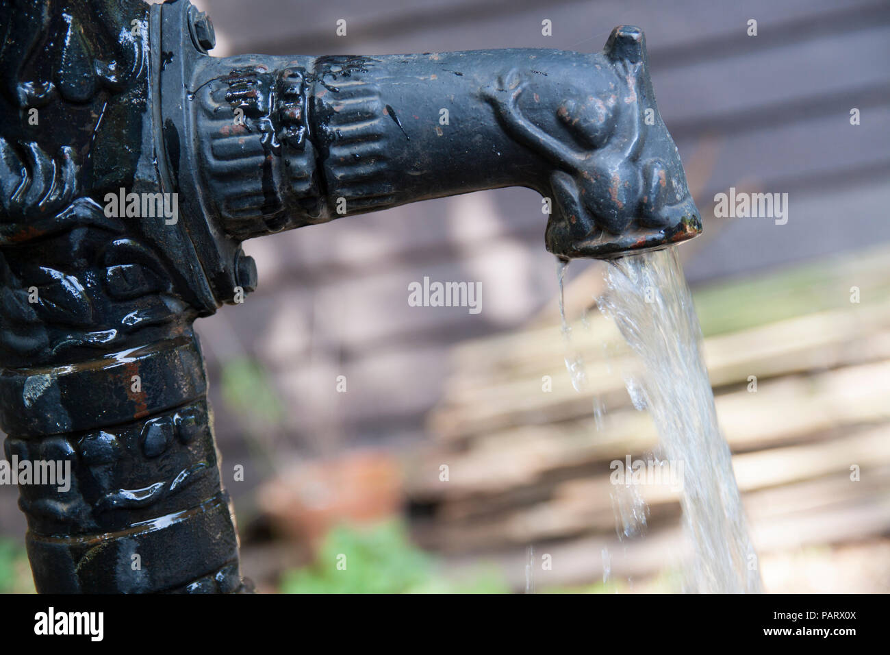 Old rustic water pump with wood on the background Stock Photo - Alamy