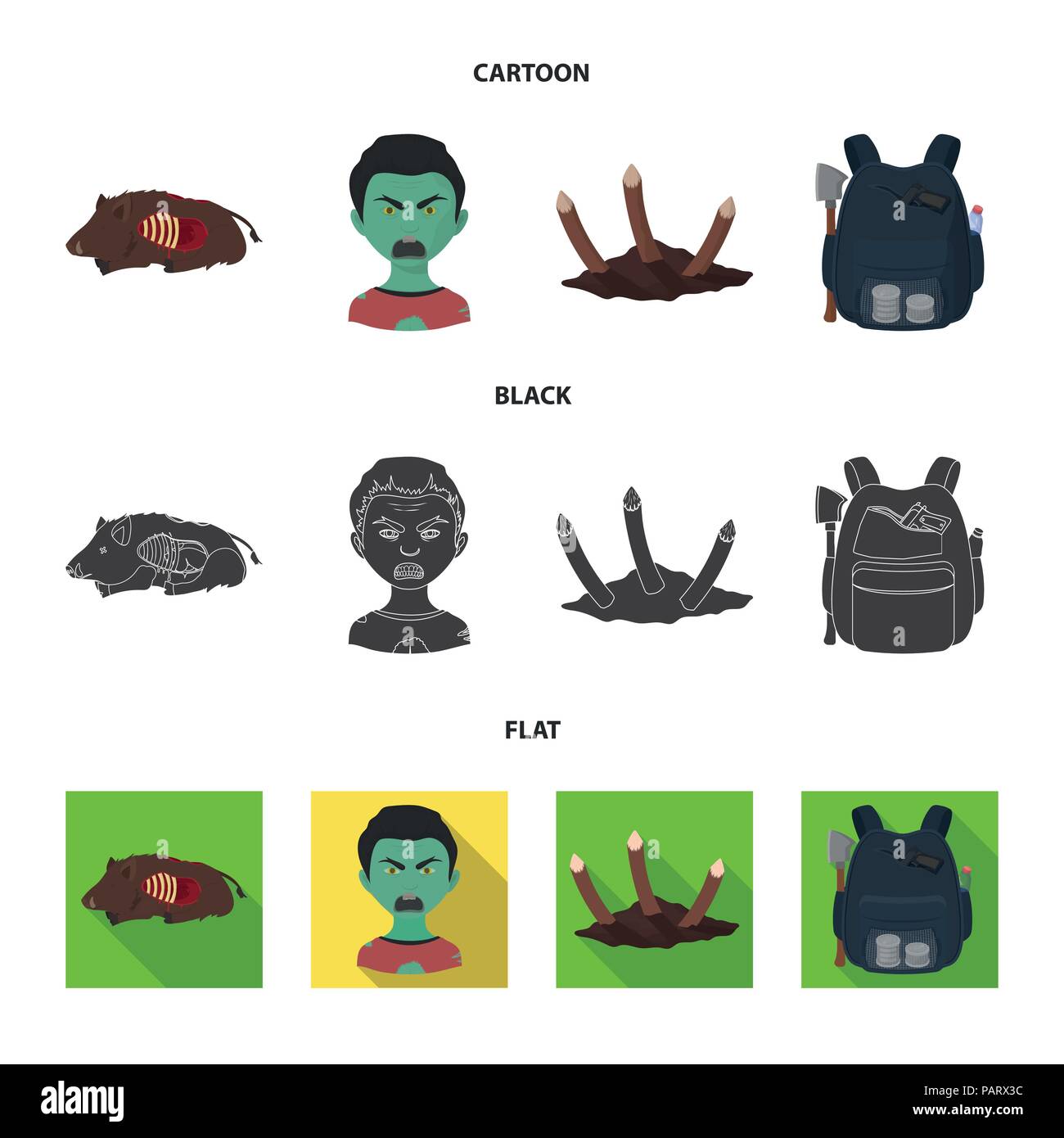 Zombies and Attributes cartoon,black,flat icons in set collection for ...
