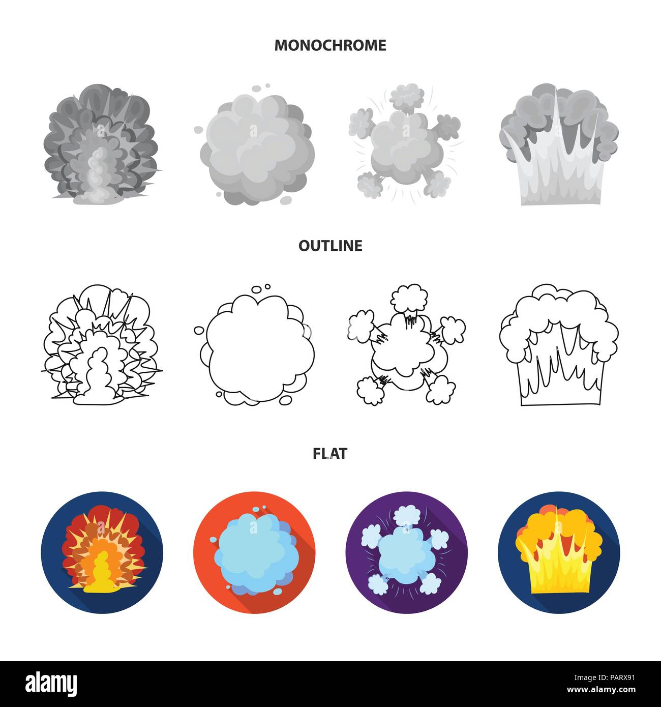 Flame, sparks, hydrogen fragments, atomic or gas explosion. Explosions ...
