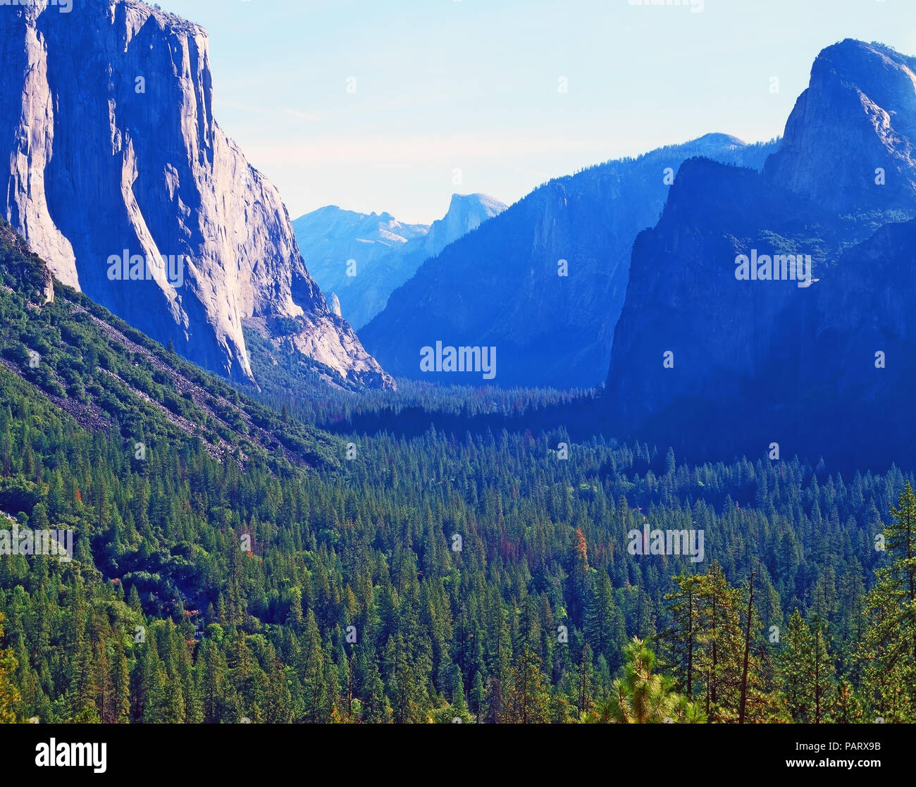 View of Yosemite Valley with El Capitan and Half Dome in California ...