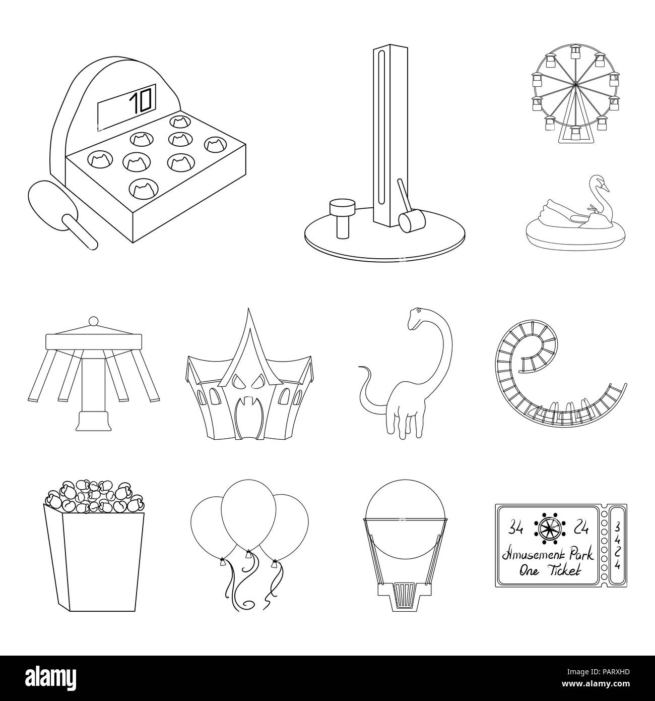 Amusement park outline icons in set collection for design. Equipment and attractions vector ...