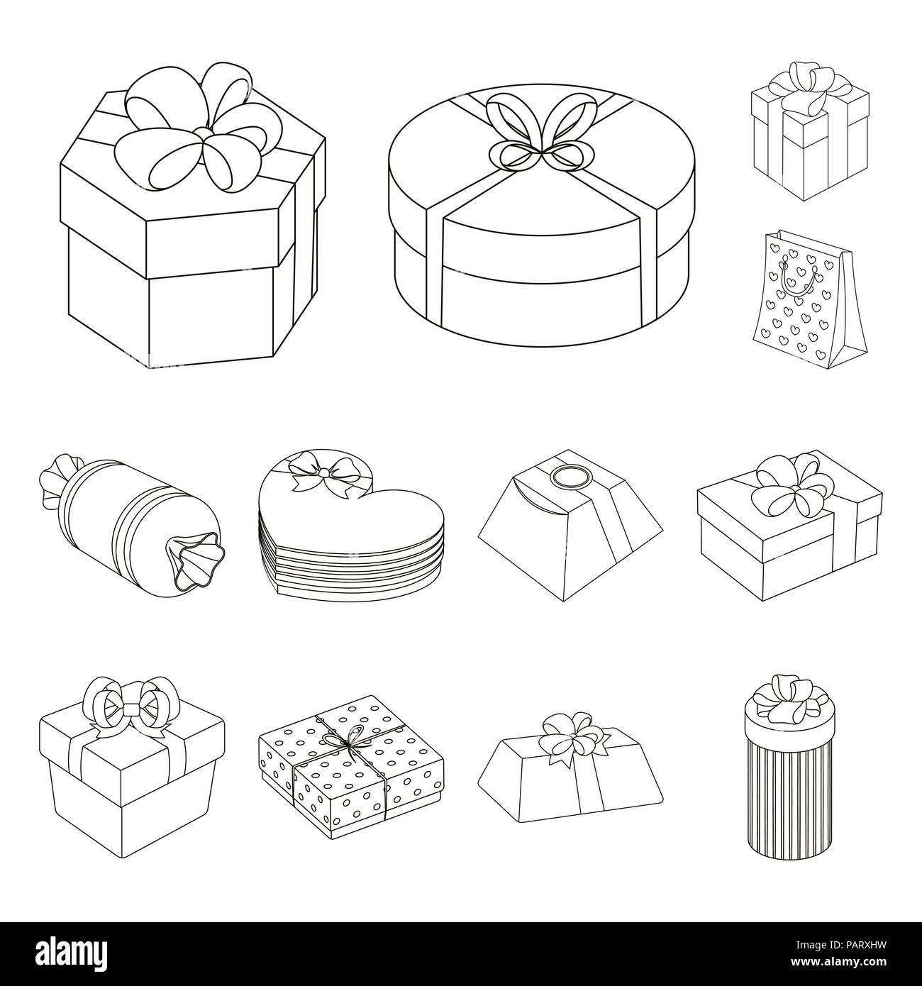 Gift and packing outline icons in set collection for design.Colorful ...