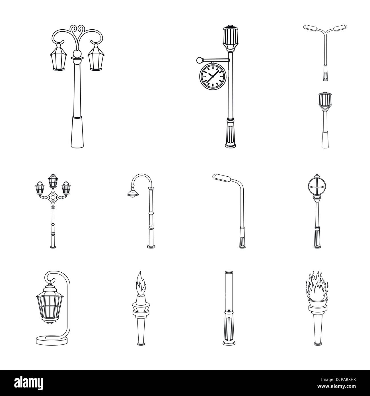 Lamp post outline icons in set collection for design. Lantern and ...
