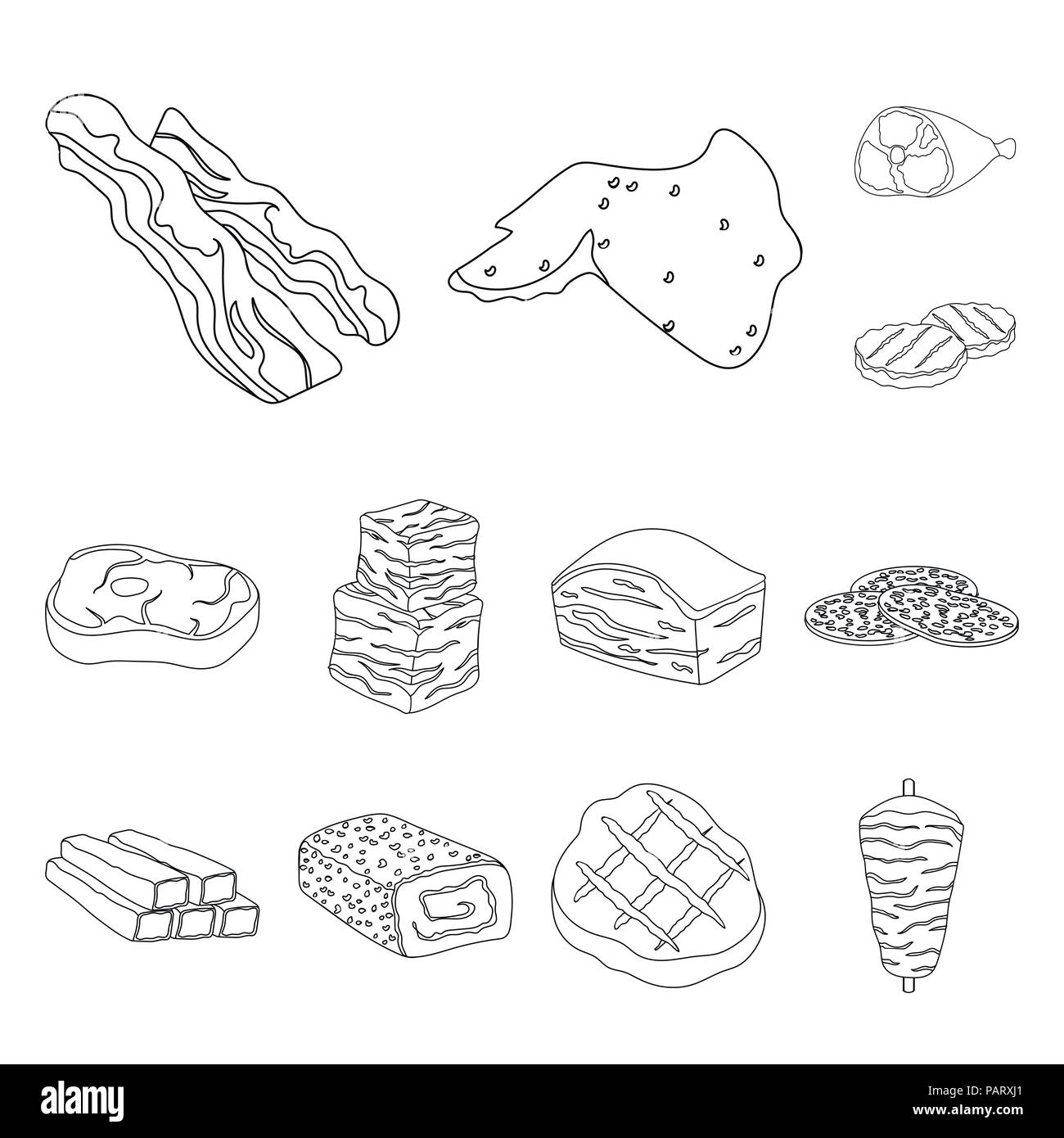 Different meat outline icons in set collection for design. Meat product ...