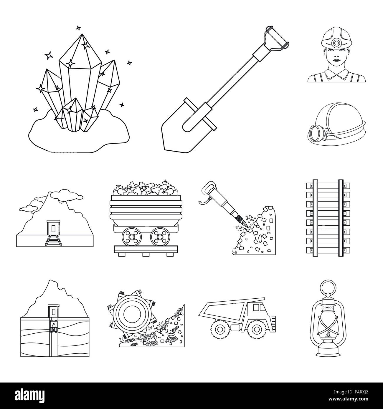 Mining industry outline icons in set collection for design. Equipment ...