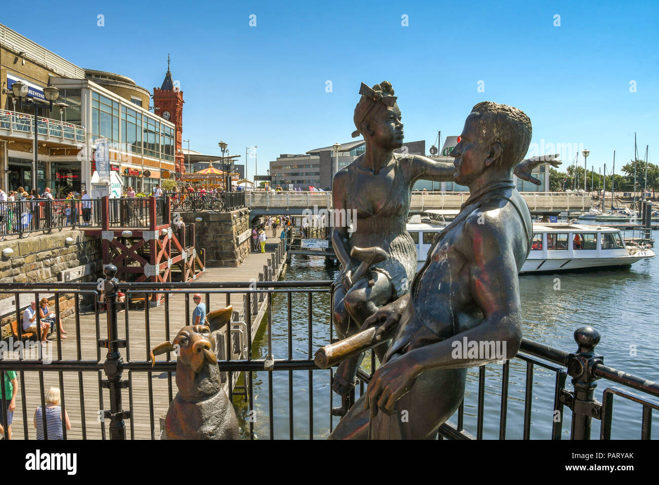 The bronze sculpture "People like us" on Mermaid Quay in Cardiff Bay ...