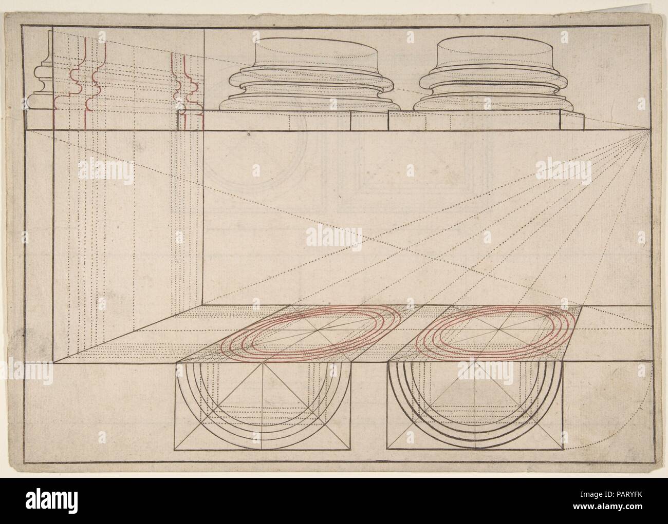 Architectural Perspective Study Showing Two Column Bases (Recto ...