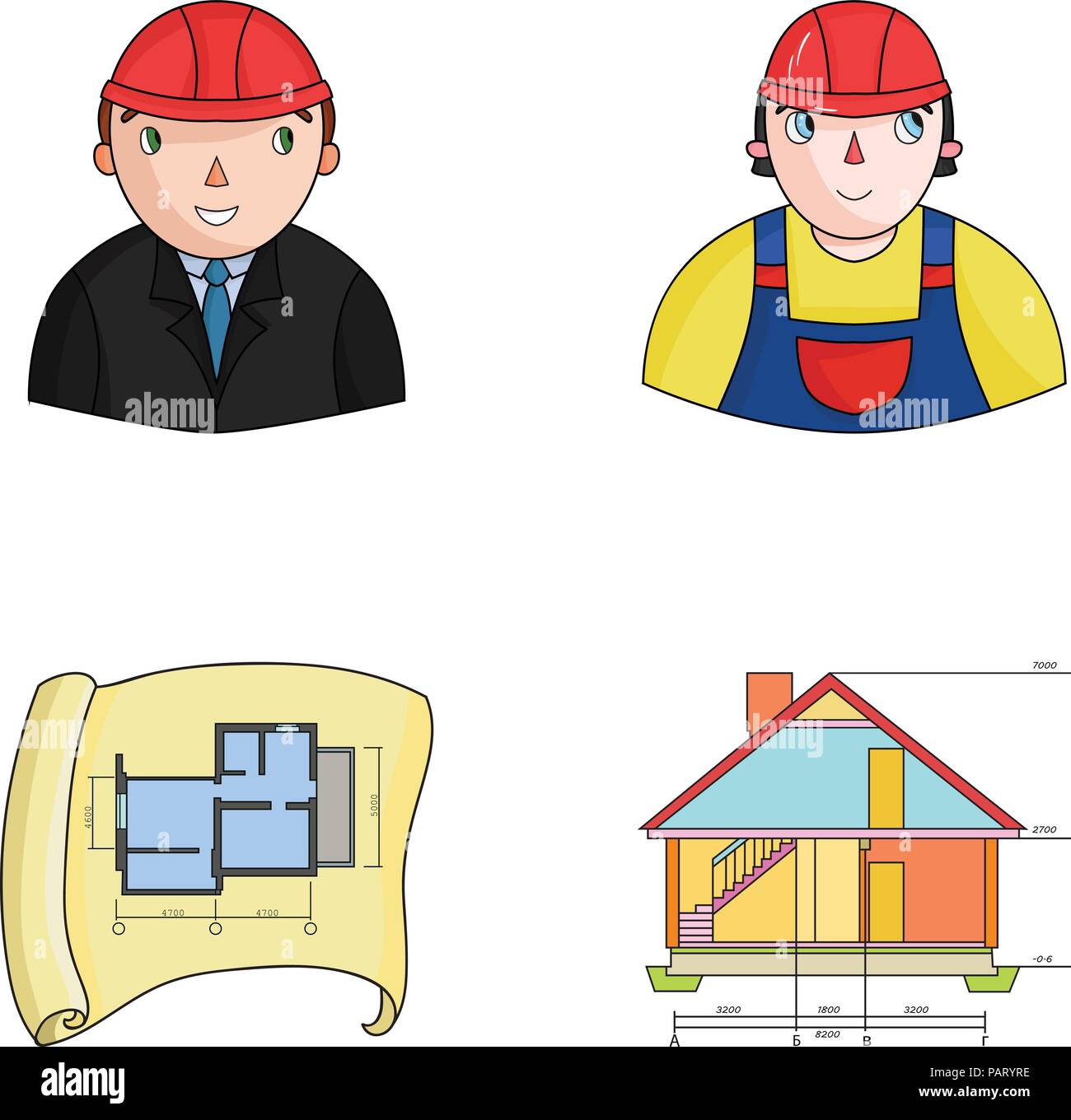 Engineer-constructor, construction worker, site plan, technical drawing ...