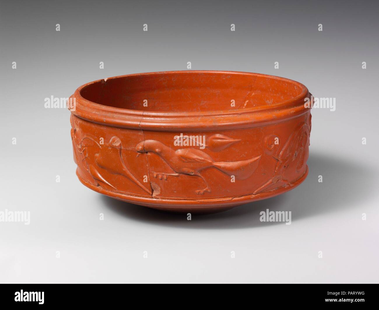 Terracotta dish with barbotine decoration. Culture: Roman. Dimensions ...