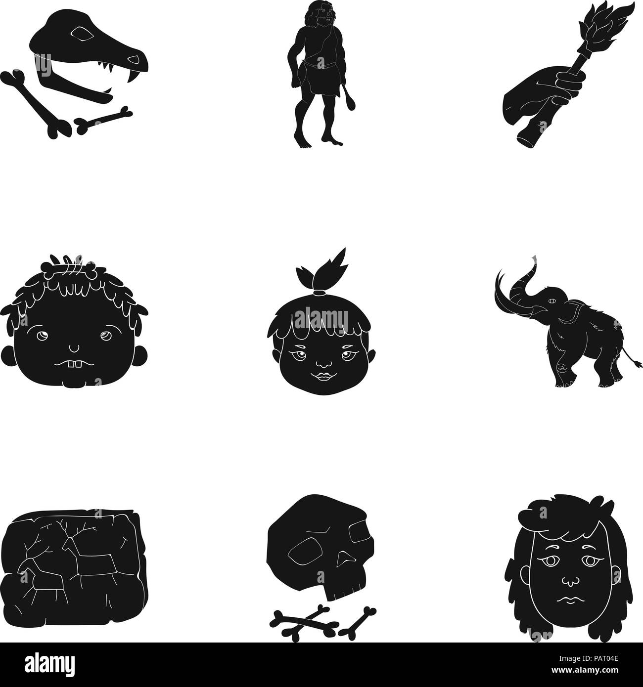 Stone age set icons in black design. Big collection of stone age vector ...