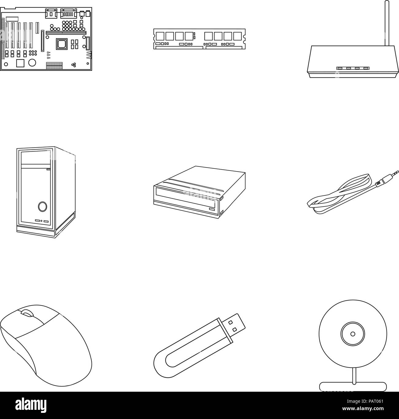 Personal computer set icons in outline style. Big collection of ...