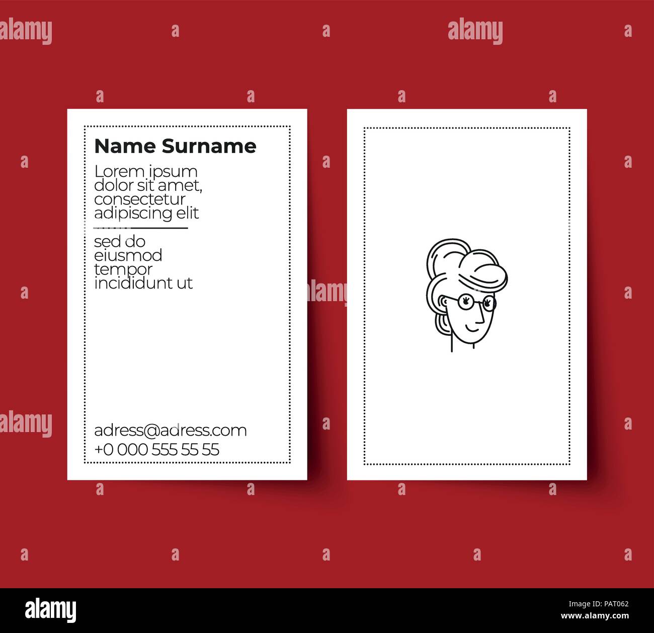 Business card vector template. Simle white card with line art charecter ...
