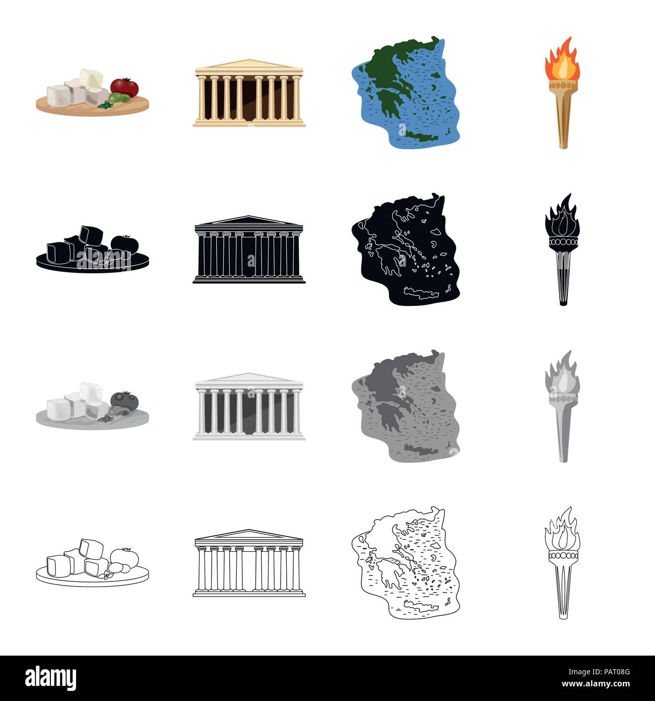 Greek feta cheese, Antique greek temple , the territory of Greece, a ...