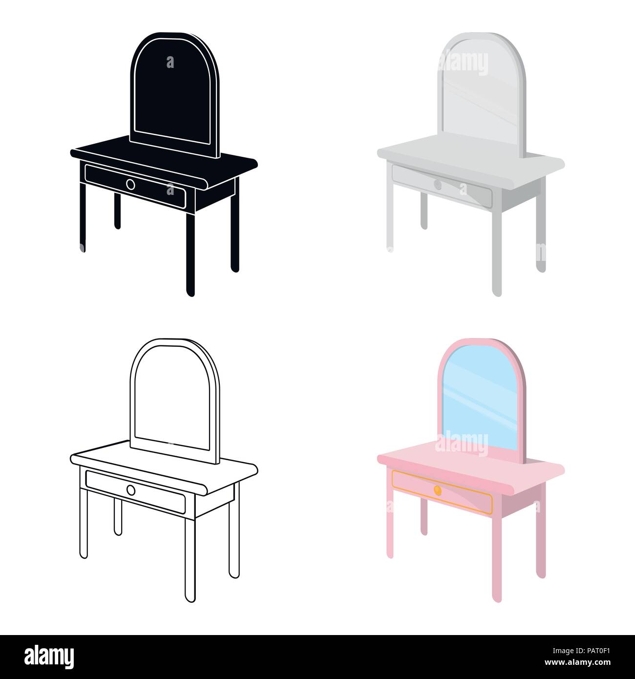 Dressing table with mirror. Furniture and interior single icon in ...