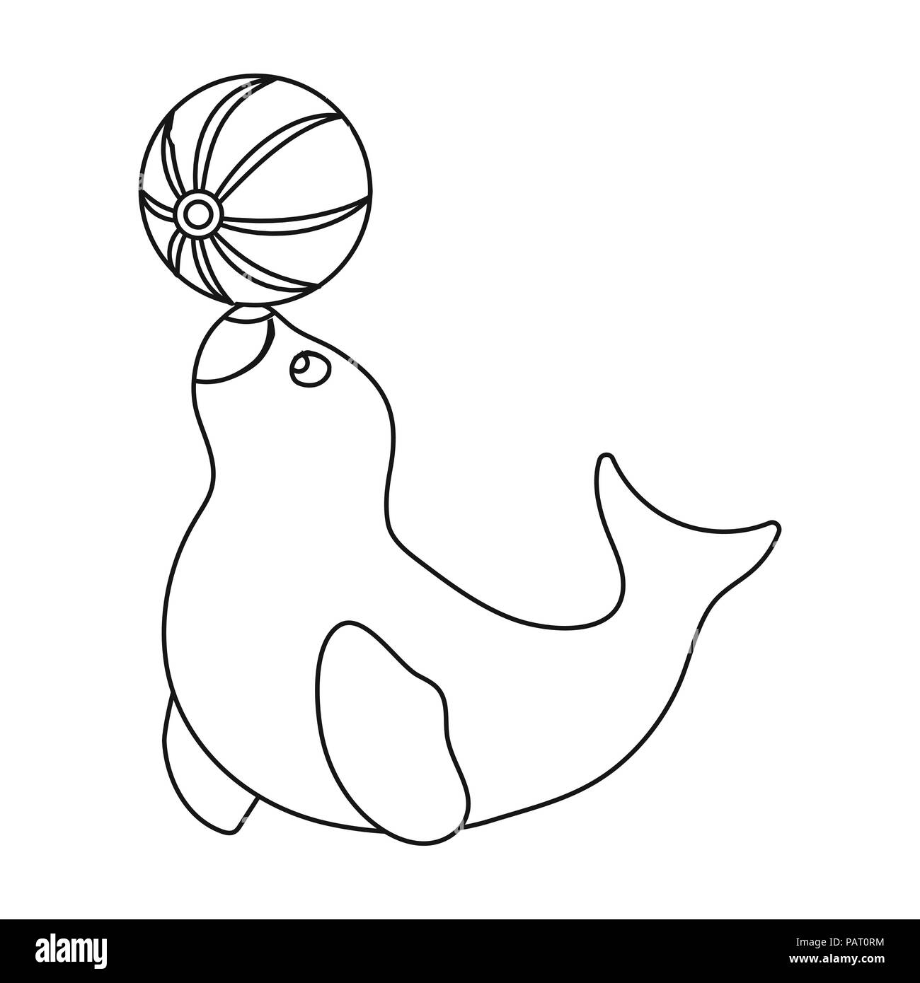 Trained fur seal icon in outline style isolated on white background ...