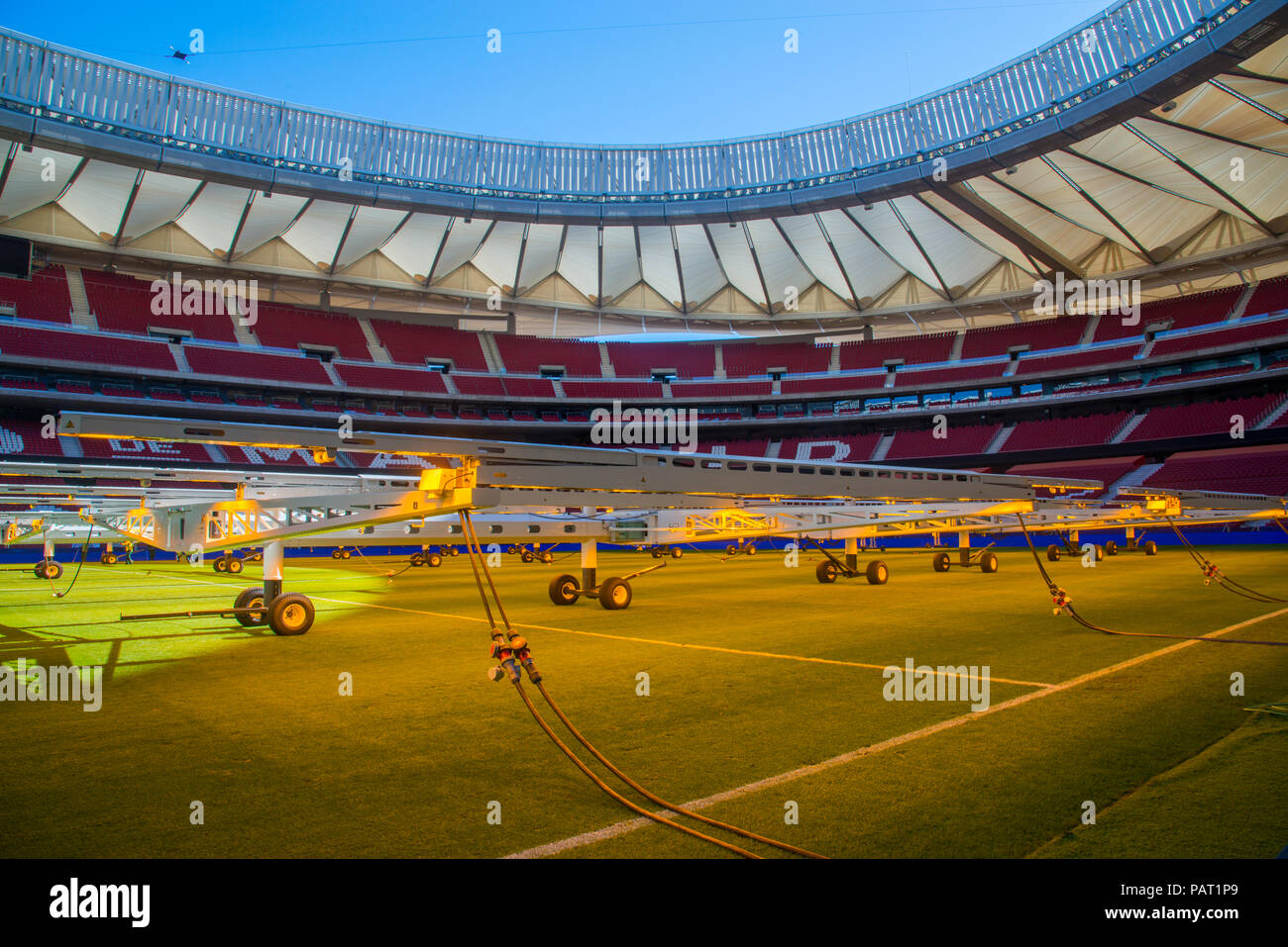 Setting up the field. Wanda Metropolitano Stadium, Madrid, Spain Stock ...