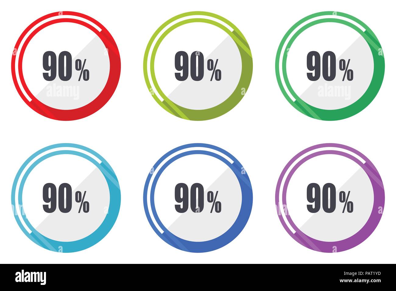 90 percent vector icon set. Colorful flat design web icons on white ...