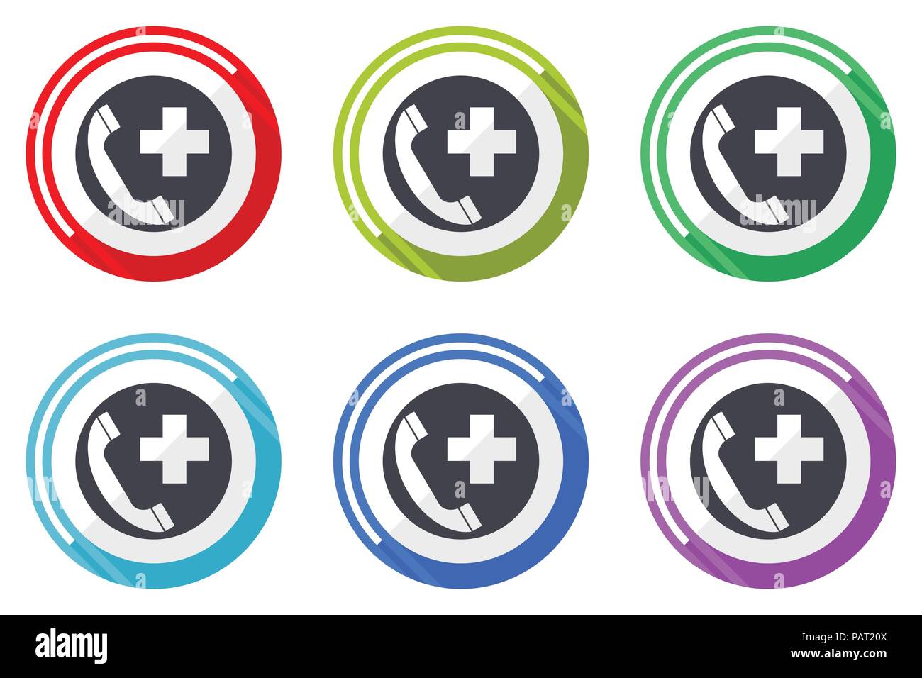 Emergency call vector icon set. Colorful flat design web icons on white ...