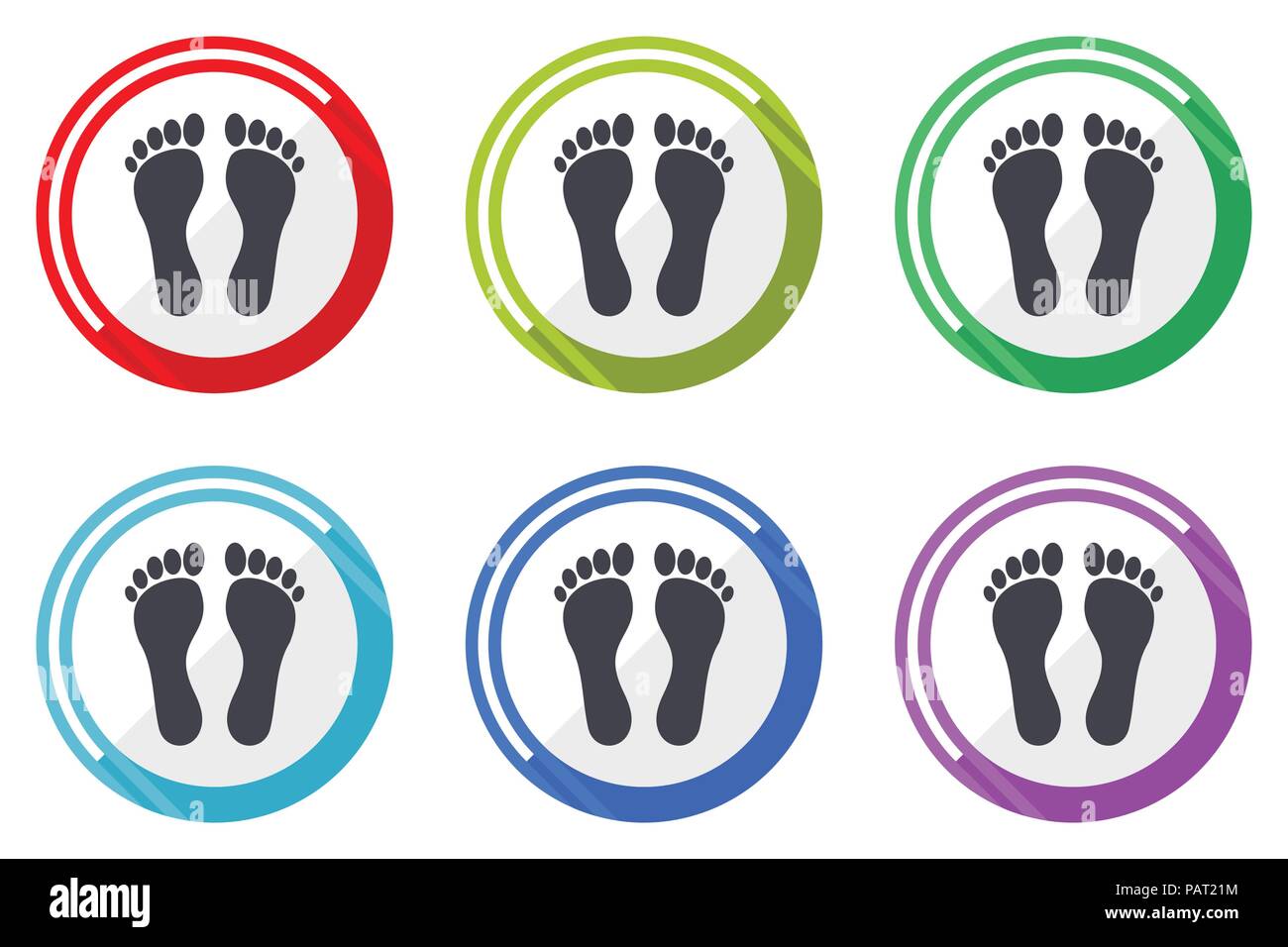 Foot vector icon set. Colorful flat design web icons on white ...