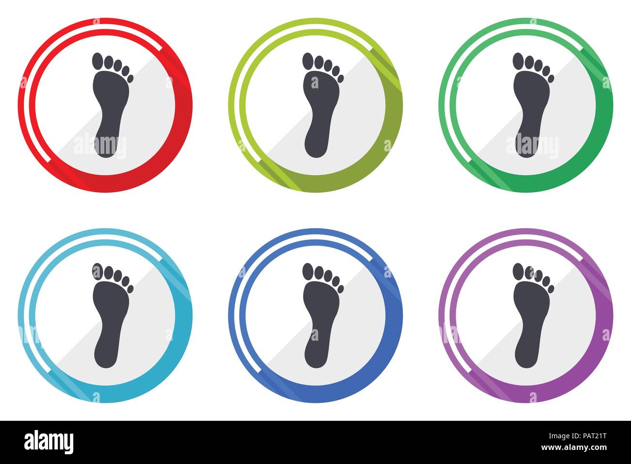 Foot vector icon set. Colorful flat design web icons on white ...