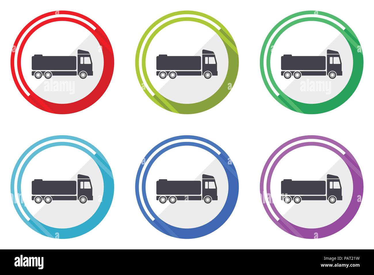 Truck vector icon set. Colorful flat design web icons on white ...