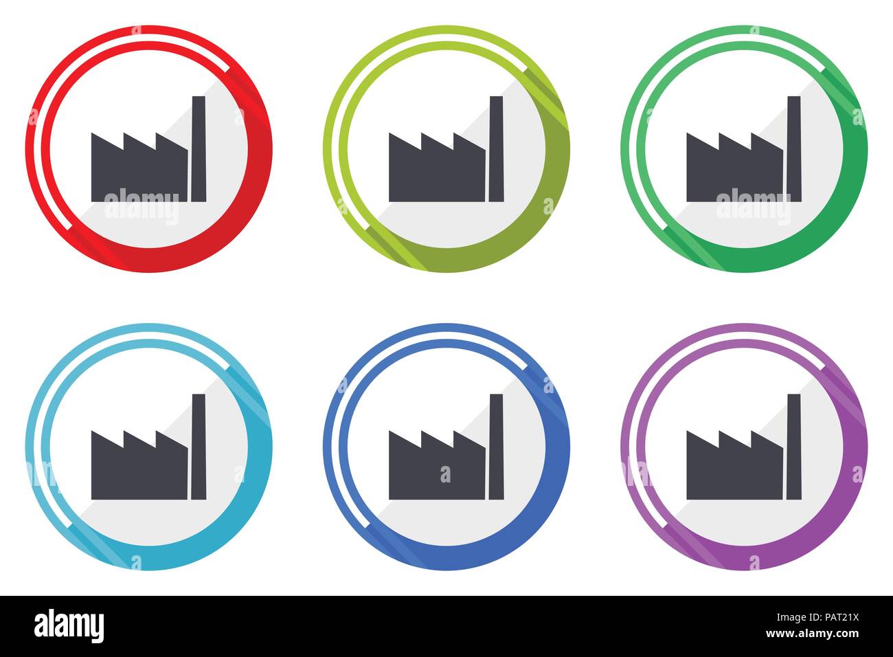 Factory vector icon set. Colorful flat design web icons on white ...